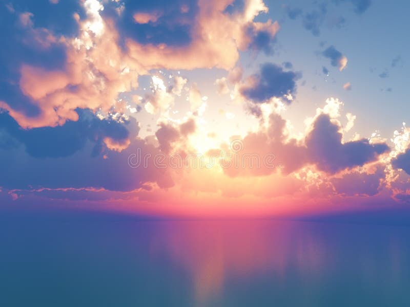 3D Ocean Against Sunset Sky Stock Illustration - Illustration of sunset ...