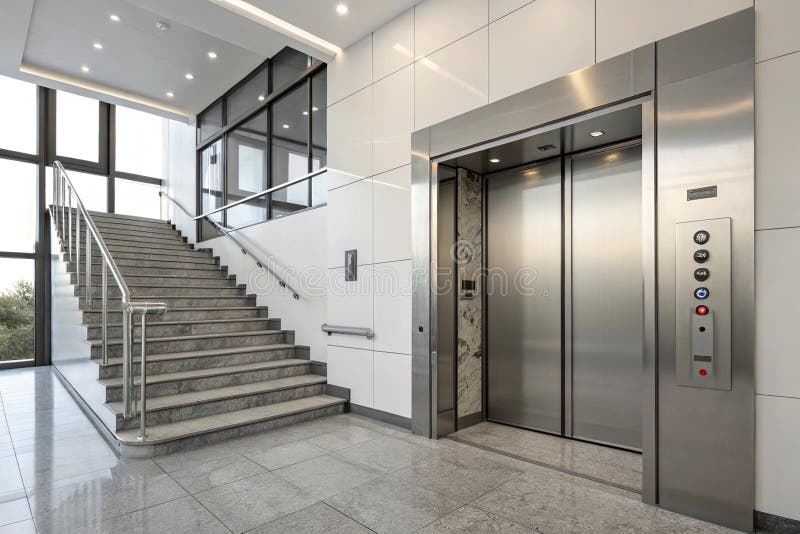 3D Office Elevator with Half Closed Doors Stock Illustration ...