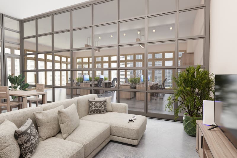 3D Office Interior, Work Place, Computers, Tables and Cabinets ...