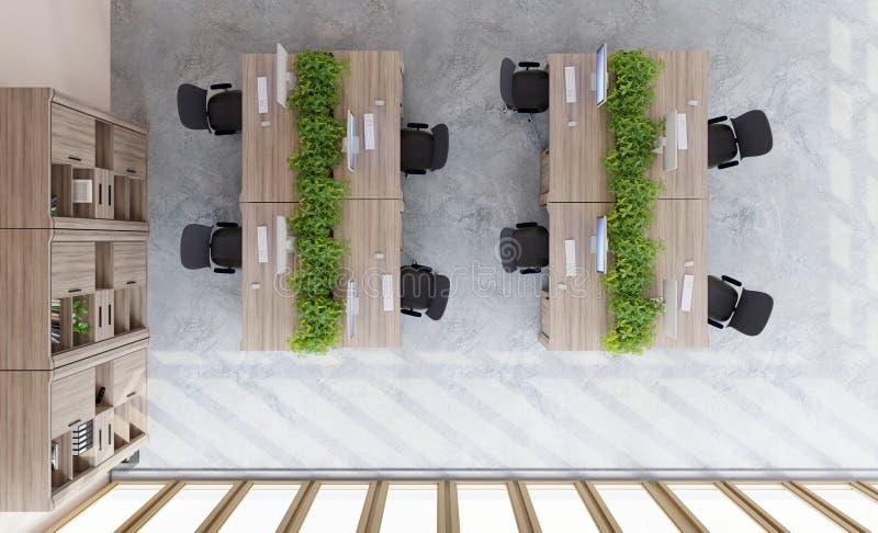 3D Office Interior, Work Place, Computers, Tables and Cabinets ...