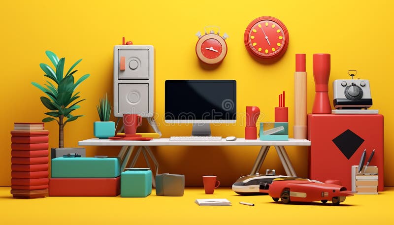 3D Office Objects. Minimal Pop Art Scene. High Quality Render Created ...