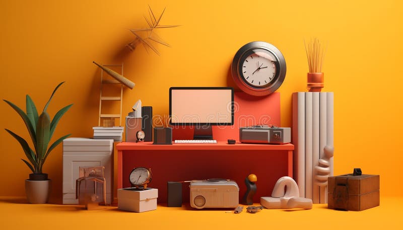 3D Office Objects. Minimal Pop Art Scene. High Quality Render Created ...