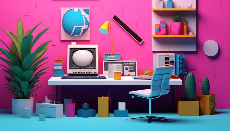 3D Office Objects. Minimal Pop Art Scene. High Quality Render Created with Generative Ai. Stock ...