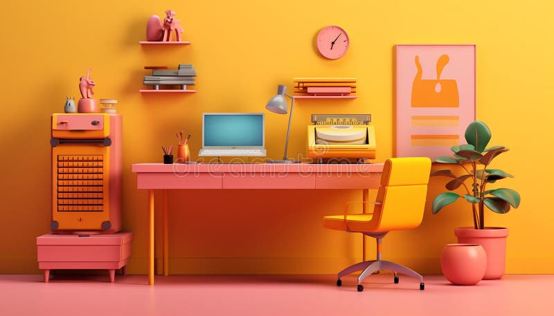 3D Office Objects. Minimal Pop Art Scene. High Quality Render Created ...