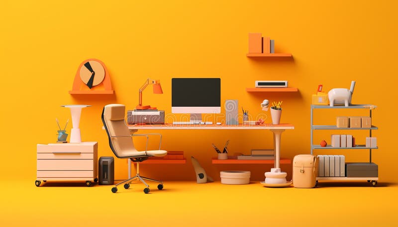 3D Office Objects. Minimal Pop Art Scene. High Quality Render Created with Generative Ai. Stock ...