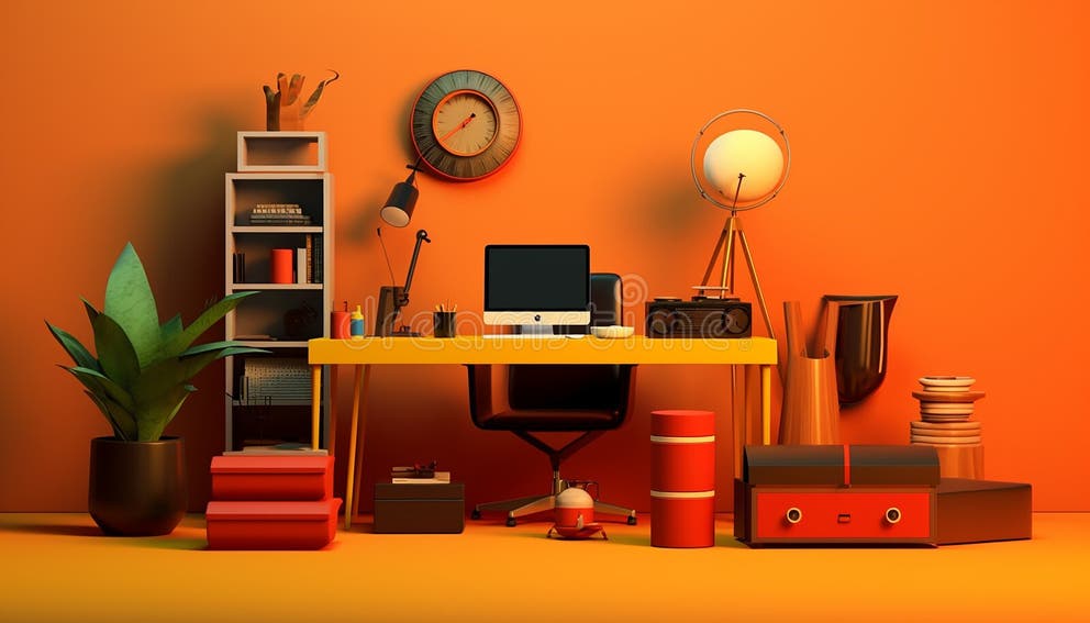 3D Office Objects. Minimal Pop Art Scene. High Quality Render Created with Generative Ai. Stock ...