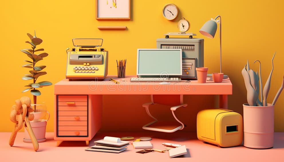 3D Office Objects. Minimal Pop Art Scene. High Quality Render Created with Generative Ai. Stock ...