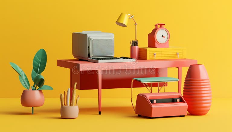 3D Office Objects. Minimal Pop Art Scene. High Quality Render Created with Generative Ai. Stock ...