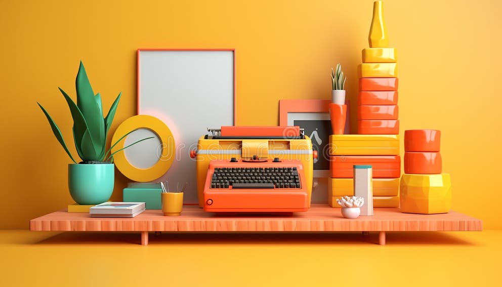3D Office Objects. Minimal Pop Art Scene. High Quality Render Created with Generative Ai. Stock ...