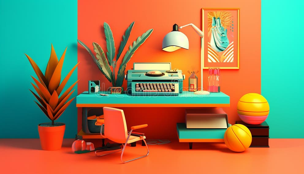 3D Office Objects. Minimal Pop Art Scene. High Quality Render Created with Generative Ai. Stock ...