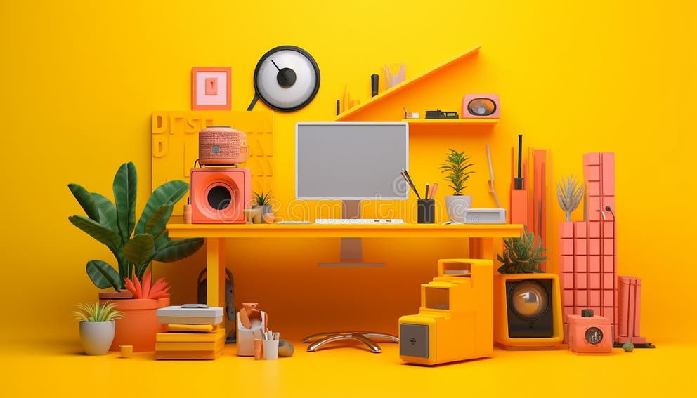3D Office Objects. Minimal Pop Art Scene. High Quality Render Created with Generative Ai. Stock ...