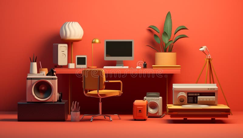 3D Office Objects. Minimal Pop Art Scene. High Quality Render Created ...