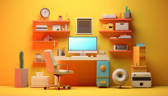 3D Office Objects. Minimal Pop Art Scene. High Quality Render Created with Generative Ai. Stock ...