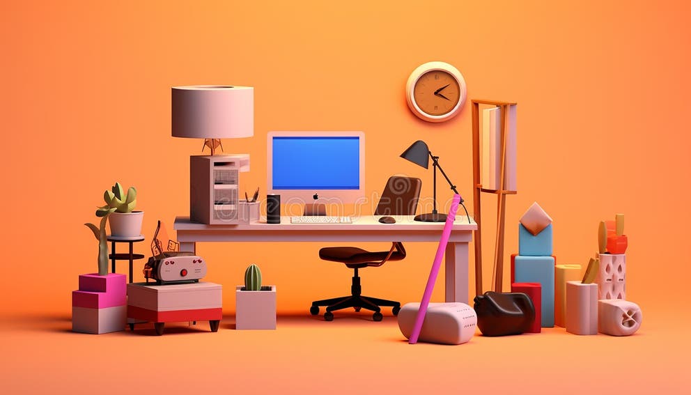 3D Office Objects. Minimal Pop Art Scene. High Quality Render Created with Generative Ai. Stock ...