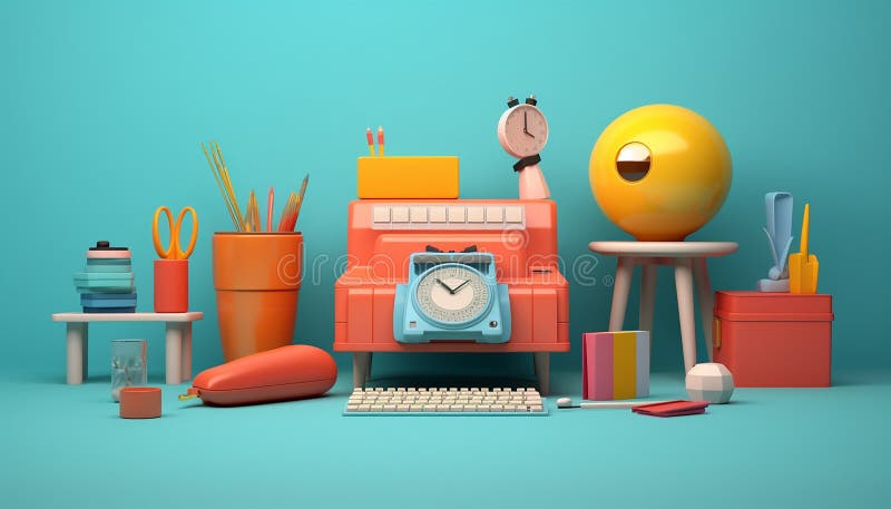 3D Office Objects. Minimal Pop Art Scene. High Quality Render Created ...