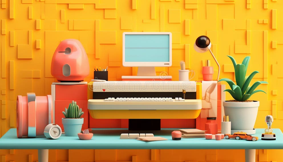 3D Office Objects. Minimal Pop Art Scene. High Quality Render Created with Generative Ai. Stock ...