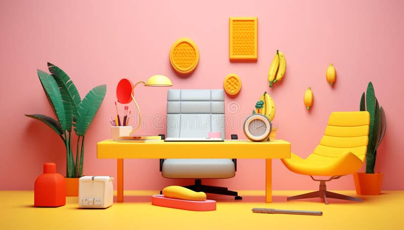 3D Office Objects. Minimal Pop Art Scene. High Quality Render Created ...