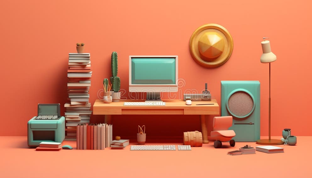 3D Office Objects. Minimal Pop Art Scene. High Quality Render Created with Generative Ai. Stock ...