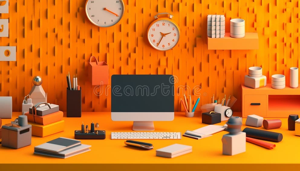 3D Office Objects. Minimal Pop Art Scene. High Quality Render Created with Generative Ai. Stock ...