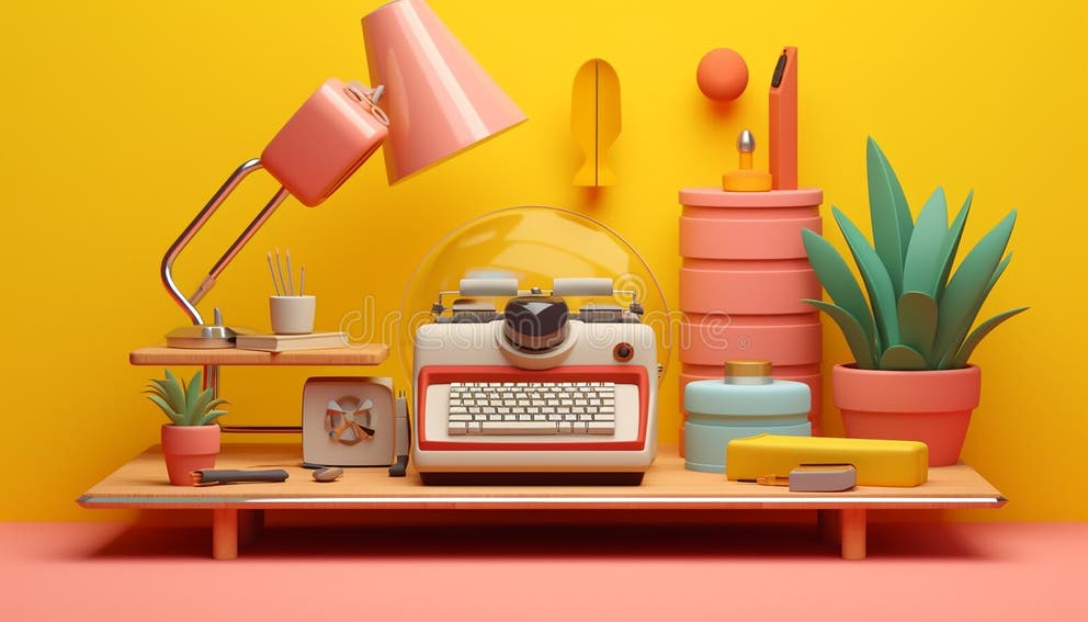 3D Office Objects. Minimal Pop Art Scene. High Quality Render Created with Generative Ai. Stock ...