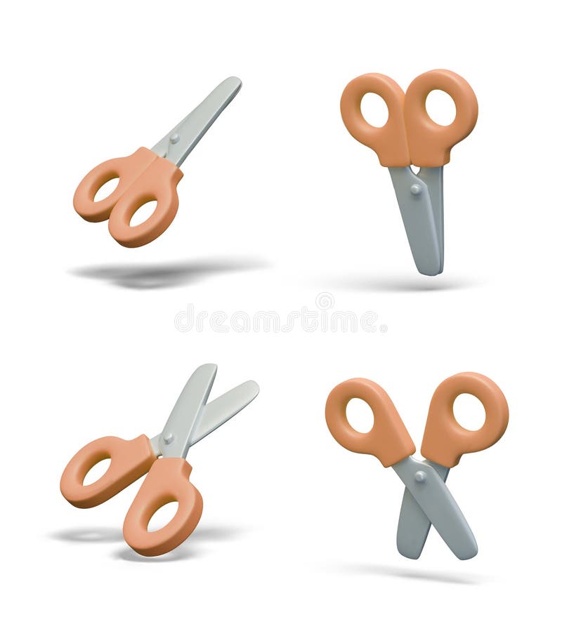 3D Office Scissors in Open and Closed Position. Set of Vector Objects ...