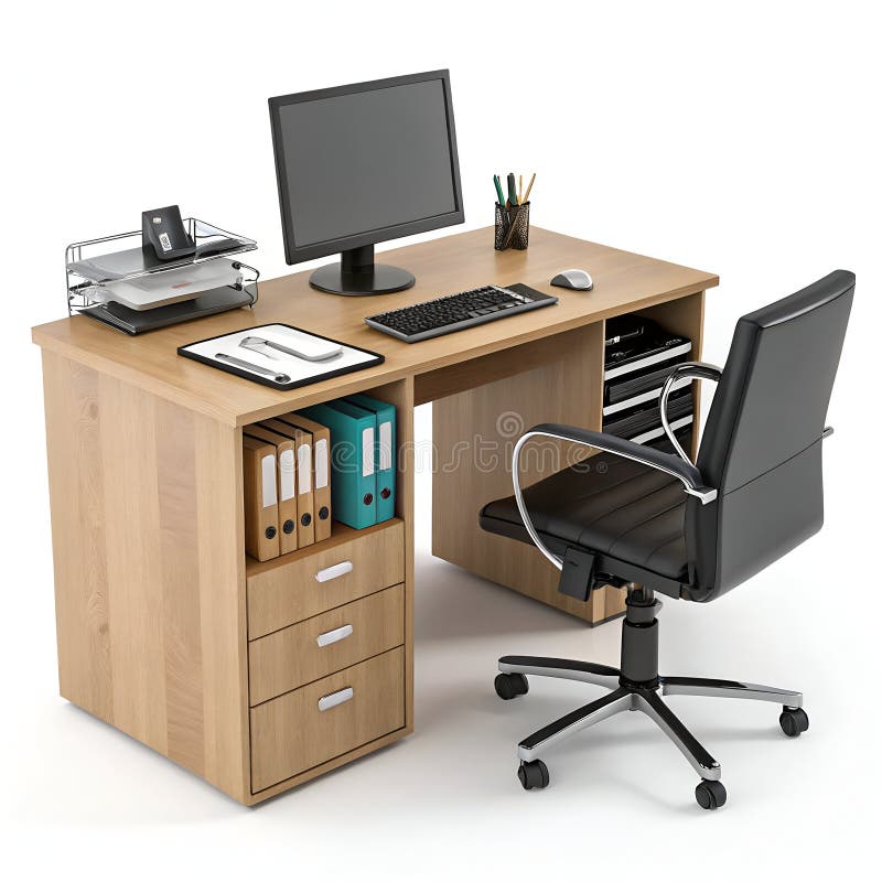 3D Office Set Icon Render Isolated on White Background Stock ...