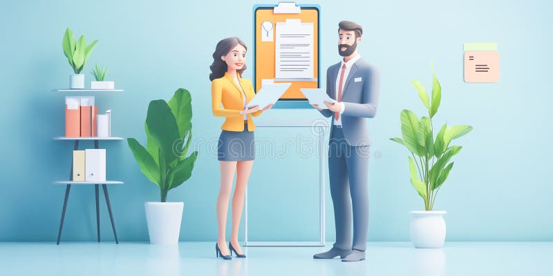 3D Office Setting with Team and Manager Discussing Performance and ...