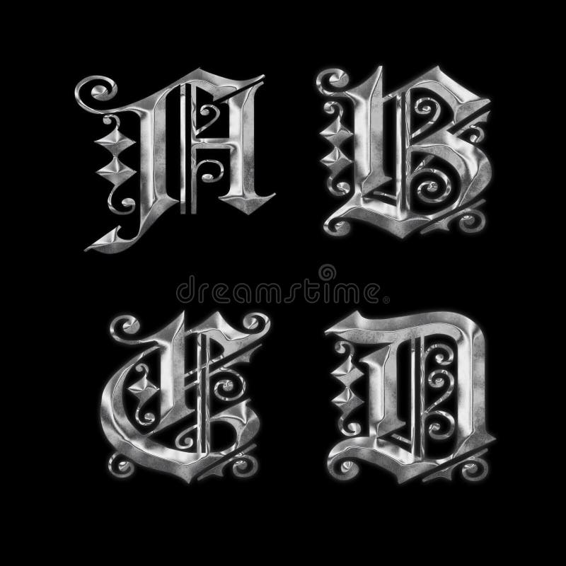 3D Old Gothic Metal Capital Letter Alphabet - Letters a-D Stock ...