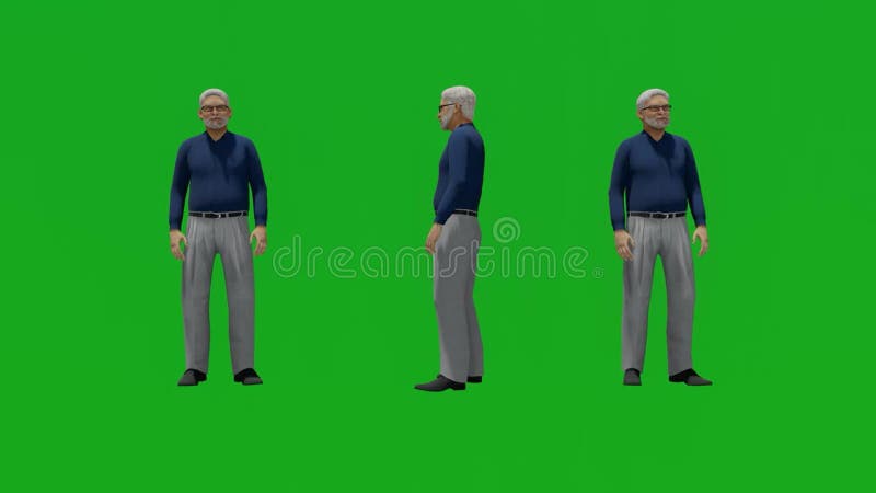 3D Old Man Green Screen Looking at Shops with 2 Different Views Stock ...
