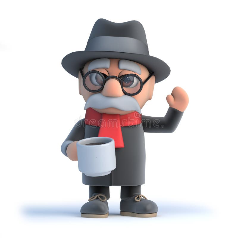 3d Old Man Has a Cup of Coffee Stock Illustration - Illustration of ...