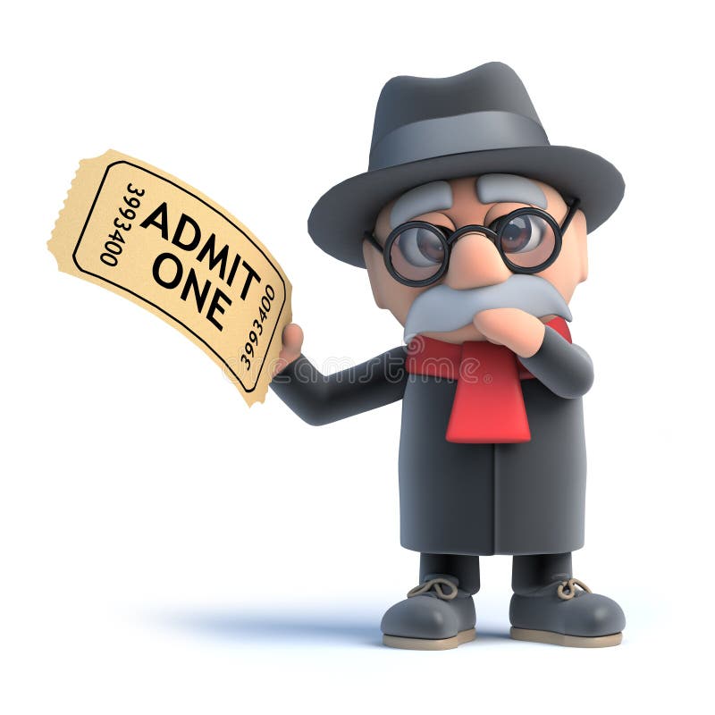 3d Old Man Holding a Cinema Ticket Stock Illustration - Illustration of ...
