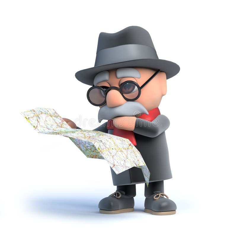 3d Old man reading a map stock illustration. Illustration of ...