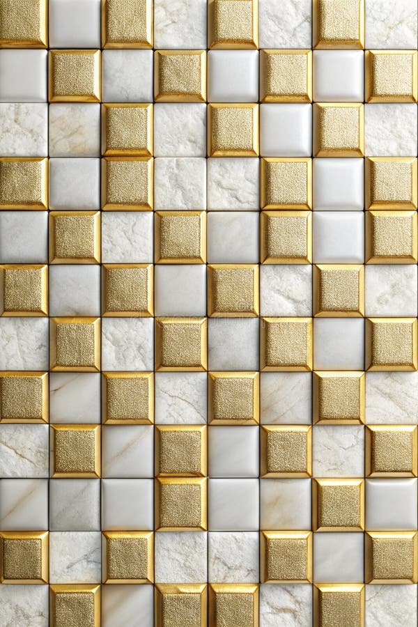 3D Old White and Golden Solid Tiles with High-Quality Seamless ...
