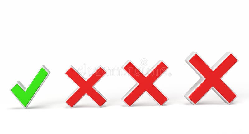 3D one Check and three X stock illustration. Illustration of approve ...