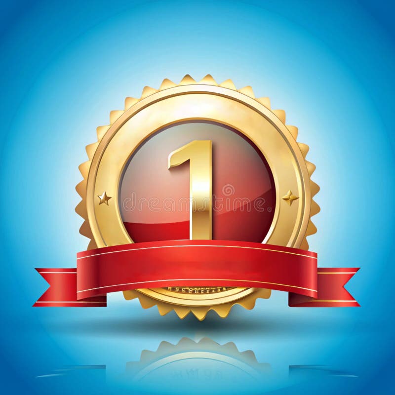 3D One Year Warranty Label with Golden Number One on Light Blue ...