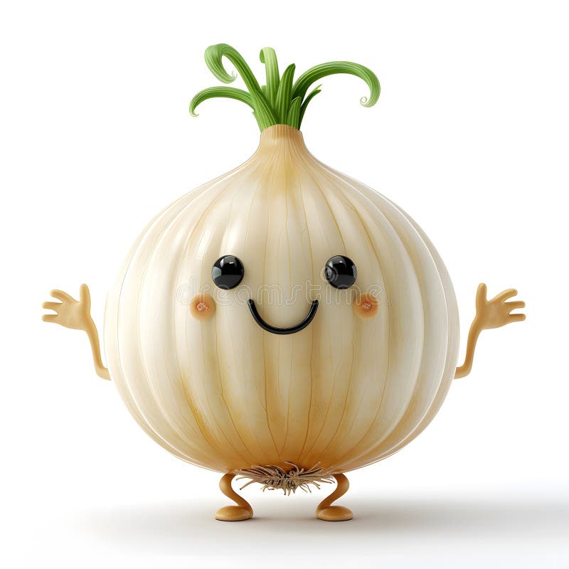 3d Onion Character Isolated on White Background. Fun Onion in Kawaii ...