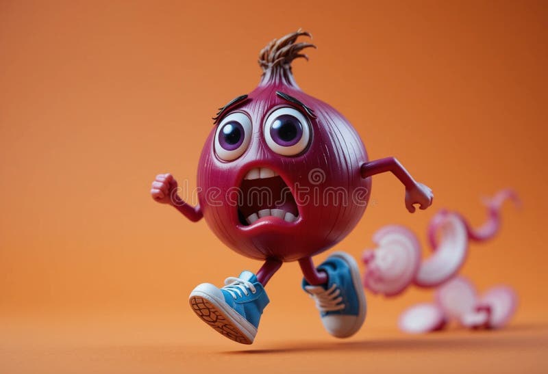 3D Onion Character Running, Onion Slices Flying through the Air Stock ...