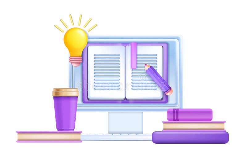 3D Online Education, Vector Digital Course Concept, E-book on Computer ...