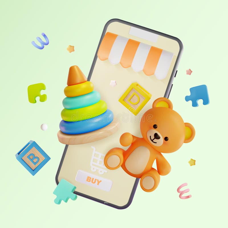 3d Online Kid Toy Store Mobile Service Application Concept Cartoon Style. Vector Stock Vector ...