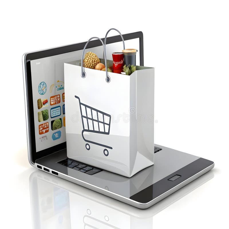 3D Online Shopping Concept Icon Stock Illustration - Illustration of ...