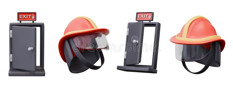 3D Open Black Emergency Exit Door, Modern Fireman Helmet Stock Vector ...