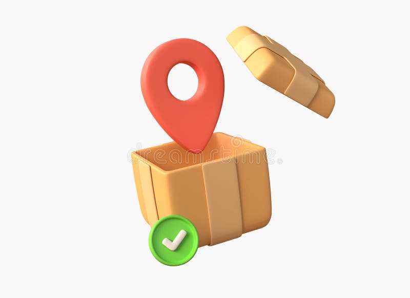 3d Open Cardboard Box for Delivery and Geolocation Icon for Gps Parcel ...