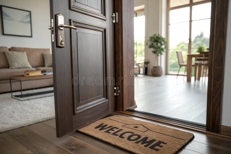 3D Open and Close House or Office Front Door Frame Stock Illustration ...