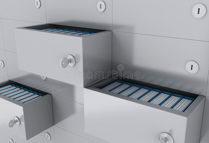 3d Open Files Cabinet with Folders Stock Illustration - Illustration of ...