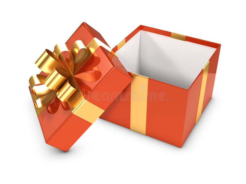 3d Open Gift Box with Gold Ribbon Stock Illustration - Illustration of ...