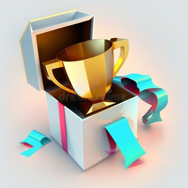 3D Open Gift Box with Trophy Cup Stock Image - Image of bonus, trophy ...