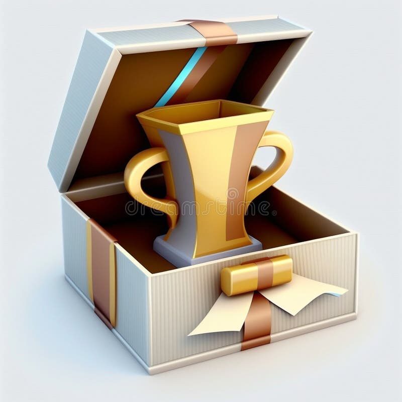 3D Open Gift Box with Trophy Cup Stock Illustration - Illustration of ...