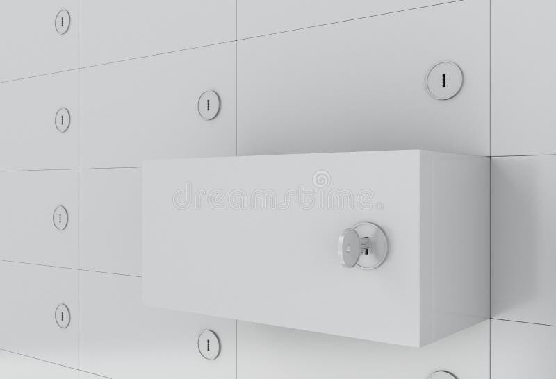 3d Open Safe Deposit Box with Key on Keyhole. Stock Illustration ...