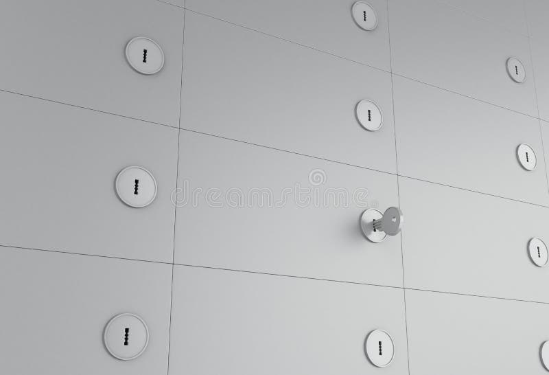 3d Open Safe Deposit Box with Key on Keyhole. Stock Illustration ...