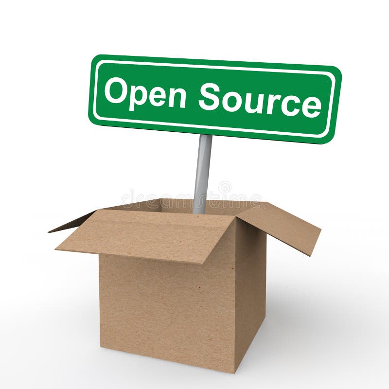 3d Open Source Sign Board in Open Cardboard Box Stock Illustration ...